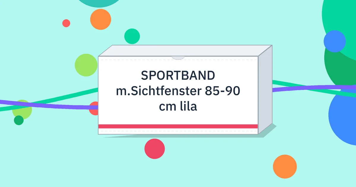 Symbolbild: Packung mit der Aufschrift SPORTBAND m.Sichtfenster 85-90 cm lila (PZN 12904557) – Verfügbarkeit und Bezug in Apotheken in Frankfurt am Main