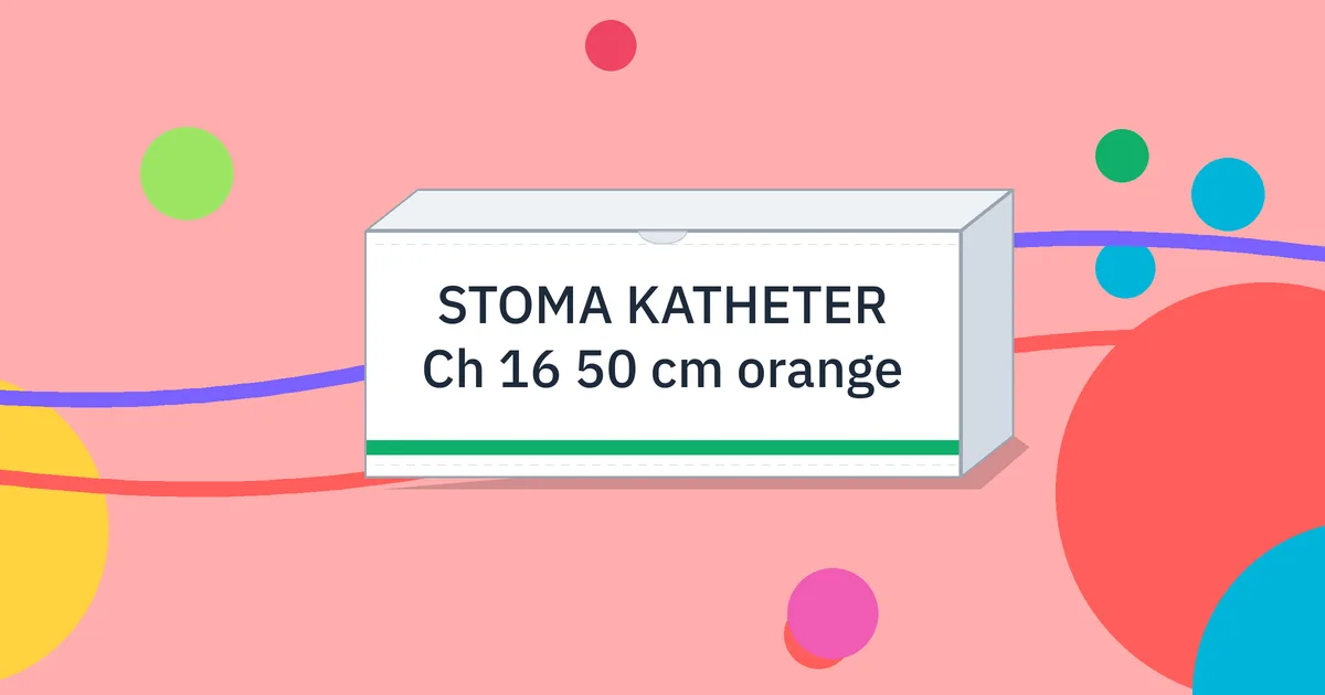 Symbolbild: Packung mit der Aufschrift STOMA KATHETER Ch 16 50 cm orange (PZN 10045914) – Verfügbarkeit und Bezug in Apotheken in Frankfurt am Main