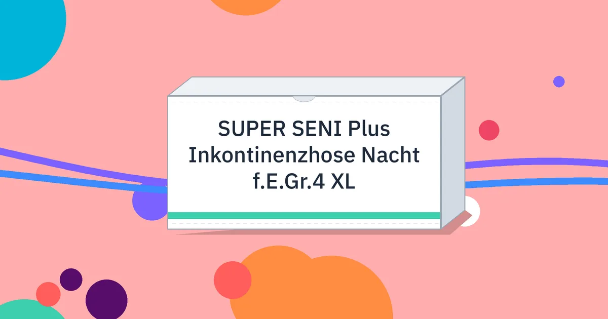 Symbolbild: Packung mit der Aufschrift SUPER SENI Plus Inkontinenzhose Nacht f.E.Gr.4 XL (PZN 12664550) – Verfügbarkeit und Bezug in Apotheken in Frankfurt am Main