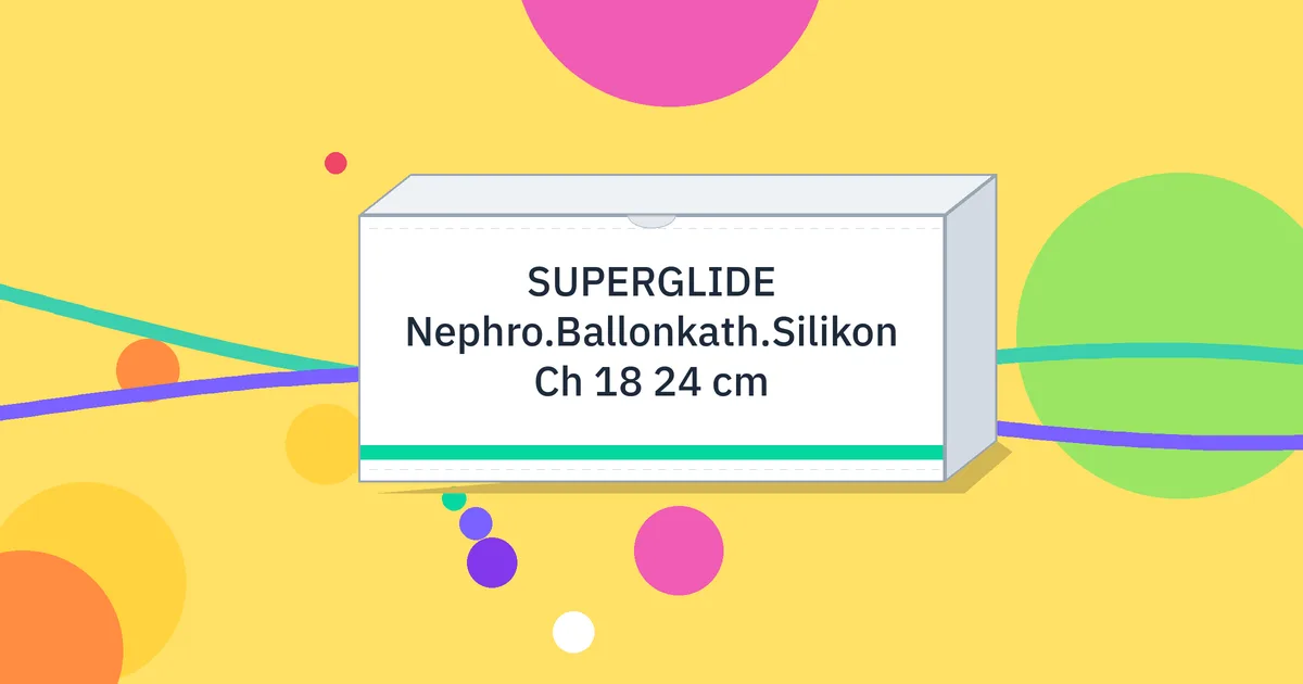 Symbolbild: Packung mit der Aufschrift SUPERGLIDE Nephro.Ballonkath.Silikon Ch 18 24 cm (PZN 05034481) – Verfügbarkeit und Bezug in Apotheken in Frankfurt am Main