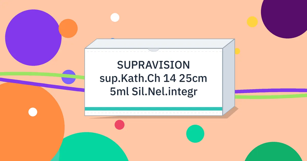 Symbolbild: Packung mit der Aufschrift SUPRAVISION sup.Kath.Ch 14 25cm 5ml Sil.Nel.integr (PZN 18306107) – Verfügbarkeit und Bezug in Apotheken in Frankfurt am Main