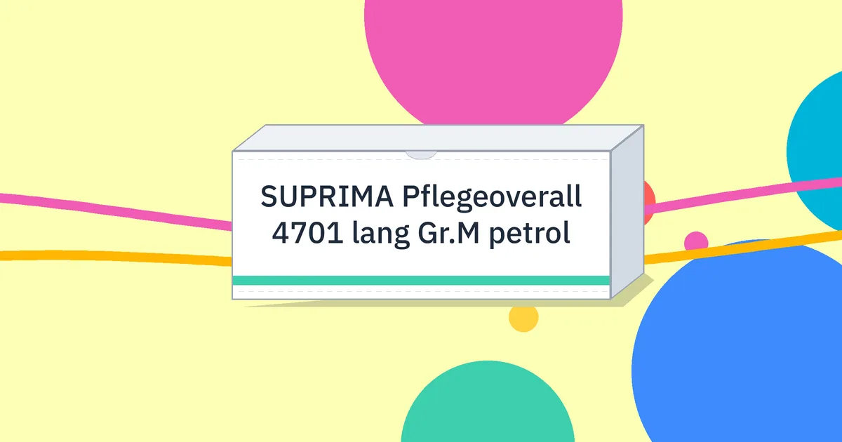 Symbolbild: Packung mit der Aufschrift SUPRIMA Pflegeoverall 4701 lang Gr.M petrol (PZN 09376988) – Verfügbarkeit und Bezug in Apotheken in Frankfurt am Main
