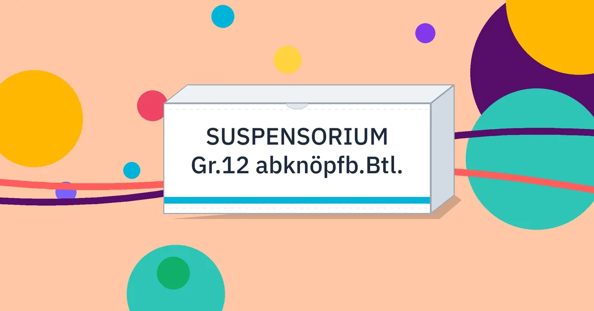 Symbolbild: Packung mit der Aufschrift SUSPENSORIUM Gr.12 abknöpfb.Btl. (PZN 04865501) – Verfügbarkeit und Bezug in Apotheken in Frankfurt am Main