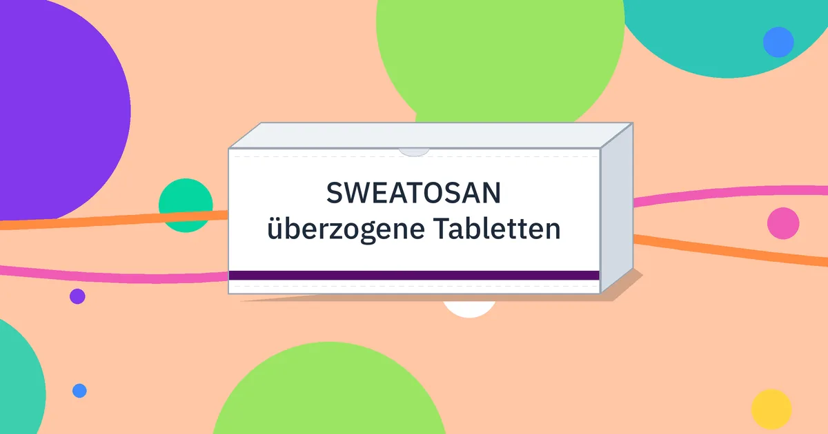 Symbolbild: Packung mit der Aufschrift SWEATOSAN überzogene Tabletten (PZN 02679786) – Verfügbarkeit und Bezug in Apotheken in Frankfurt am Main