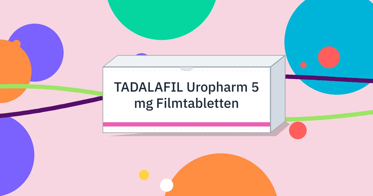 Symbolbild: Packung mit der Aufschrift TADALAFIL Uropharm 5 mg Filmtabletten (PZN 13813791) – Verfügbarkeit und Bezug in Apotheken in Frankfurt am Main