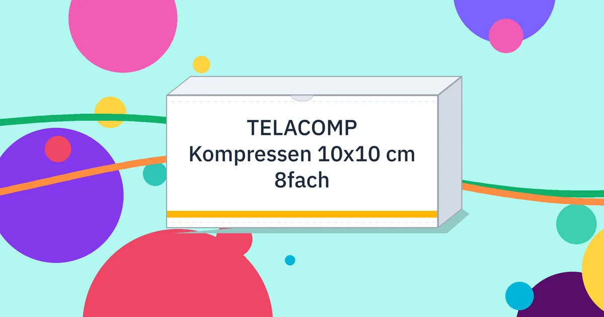 Symbolbild: Packung mit der Aufschrift TELACOMP Kompressen 10x10 cm 8fach (PZN 06893312) – Verfügbarkeit und Bezug in Apotheken in Frankfurt am Main