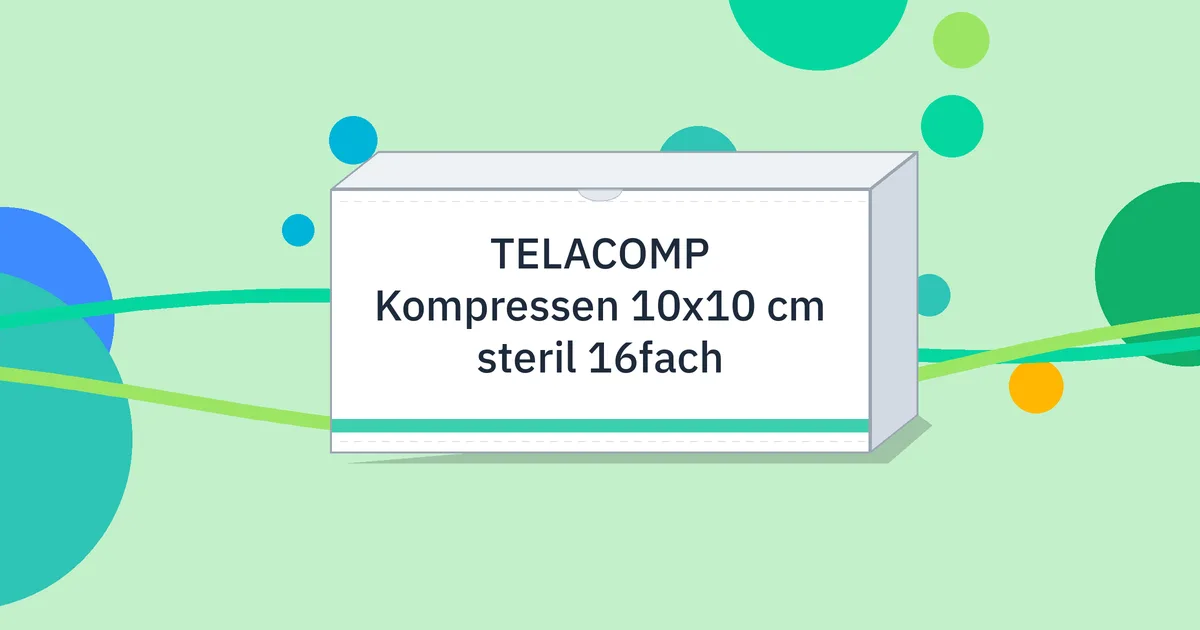 Symbolbild: Packung mit der Aufschrift TELACOMP Kompressen 10x10 cm steril 16fach (PZN 06893795) – Verfügbarkeit und Bezug in Apotheken in Frankfurt am Main
