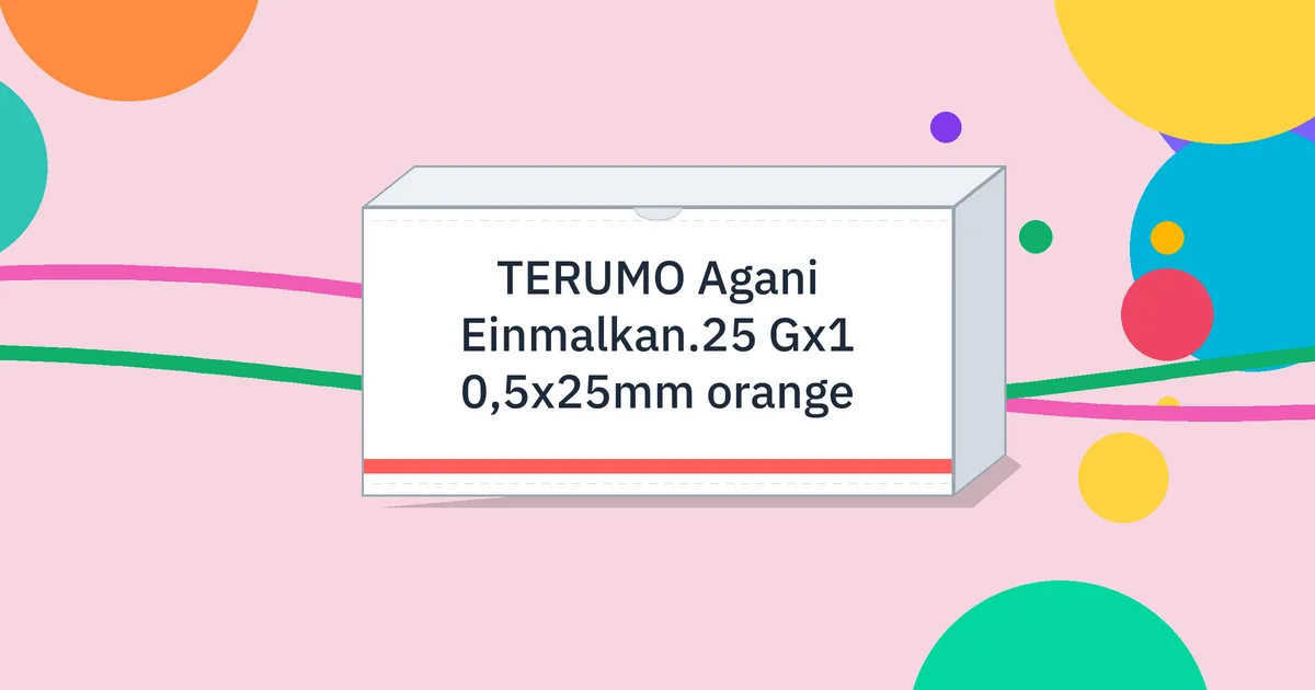 Symbolbild: Packung mit der Aufschrift TERUMO Agani Einmalkan.25 Gx1 0,5x25mm orange (PZN 13873505) – Verfügbarkeit und Bezug in Apotheken in Frankfurt am Main