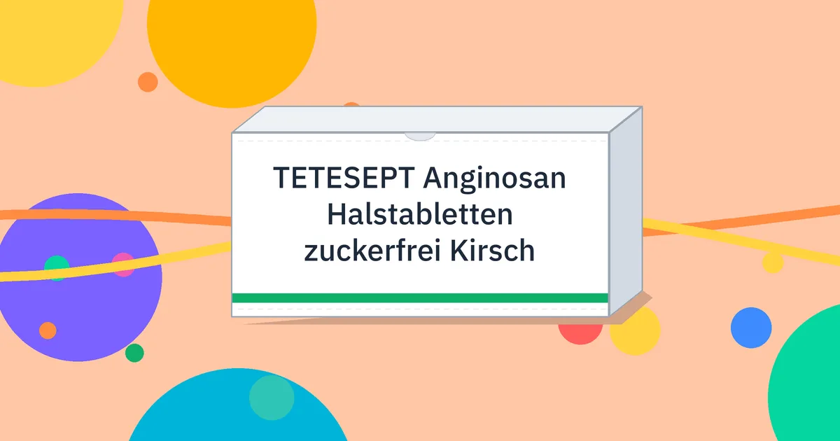 Symbolbild: Packung mit der Aufschrift TETESEPT Anginosan Halstabletten zuckerfrei Kirsch (PZN 09714043) – Verfügbarkeit und Bezug in Apotheken in Frankfurt am Main