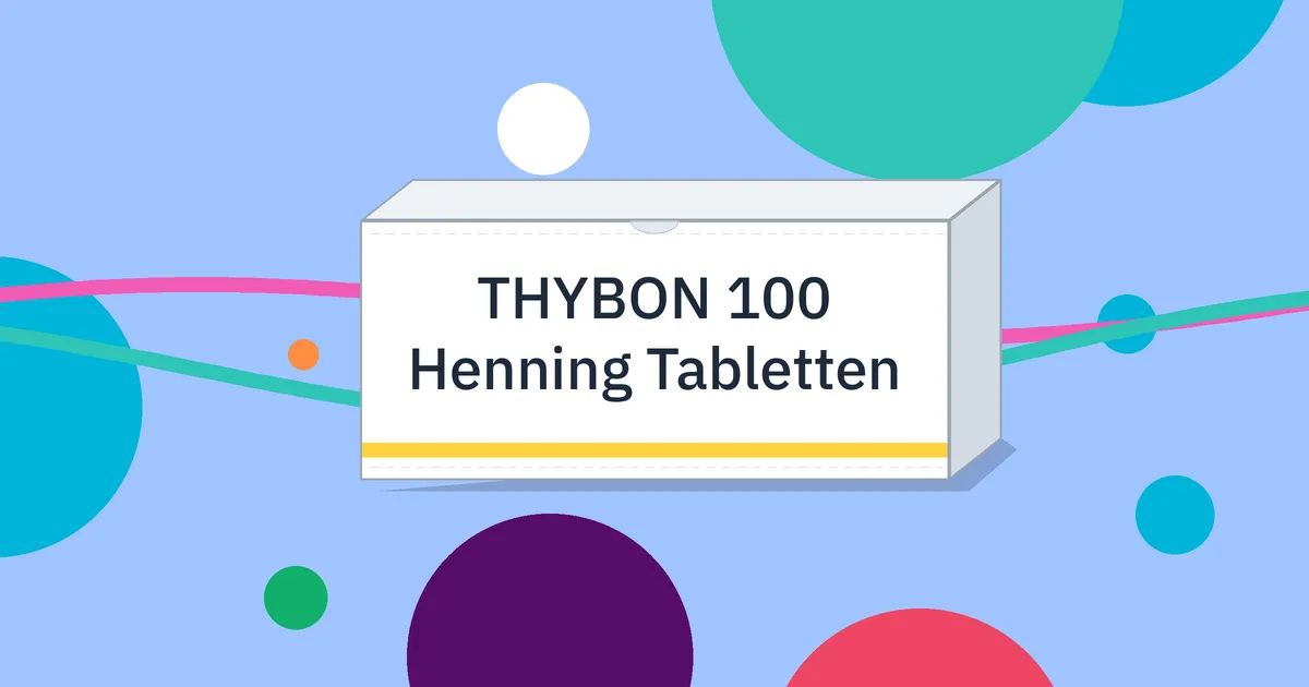 Symbolbild: Packung mit der Aufschrift THYBON 100 Henning Tabletten (PZN 07498983) – Verfügbarkeit und Bezug in Apotheken in Frankfurt am Main
