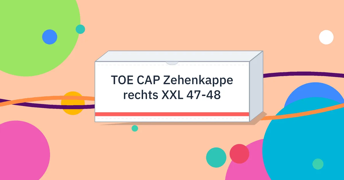 Symbolbild: Packung mit der Aufschrift TOE CAP Zehenkappe rechts XXL 47-48 (PZN 16631636) – Verfügbarkeit und Bezug in Apotheken in Frankfurt am Main