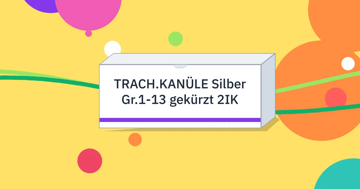 Symbolbild: Packung mit der Aufschrift TRACH.KANÜLE Silber Gr.1-13 gekürzt 2IK (PZN 01086104) – Verfügbarkeit und Bezug in Apotheken in Frankfurt am Main