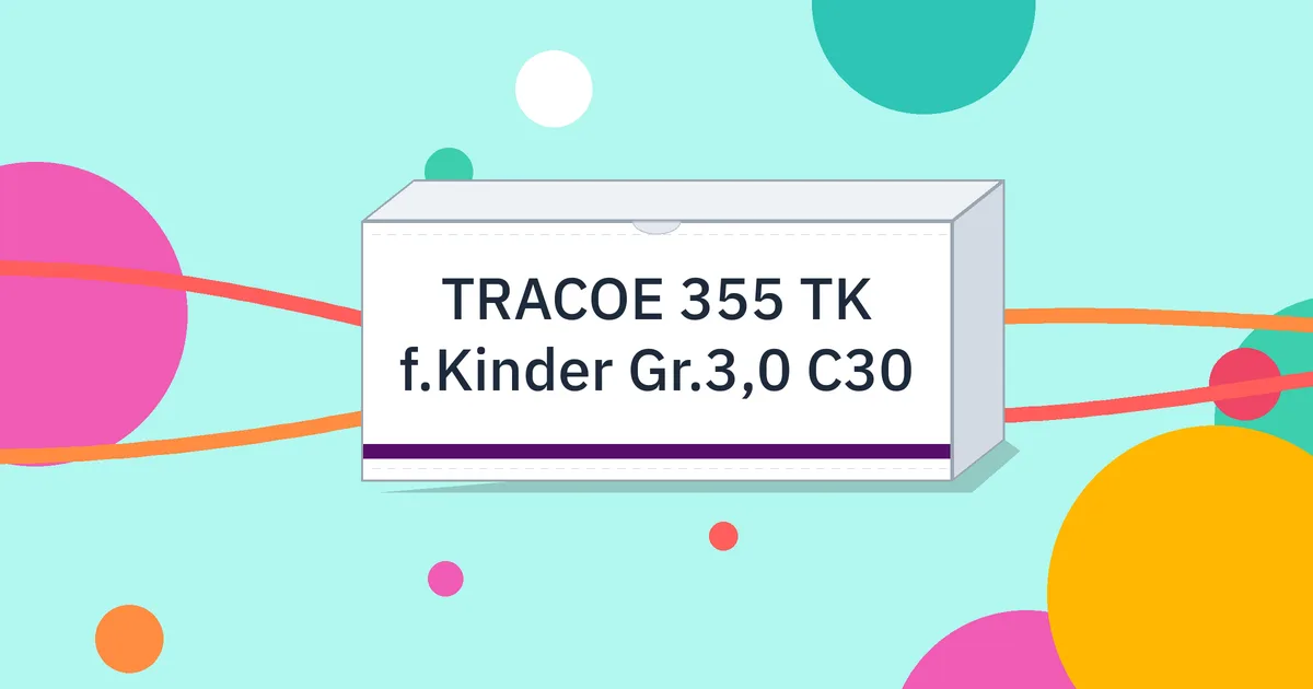 Symbolbild: Packung mit der Aufschrift TRACOE 355 TK f.Kinder Gr.3,0 C30 (PZN 11643818) – Verfügbarkeit und Bezug in Apotheken in Frankfurt am Main