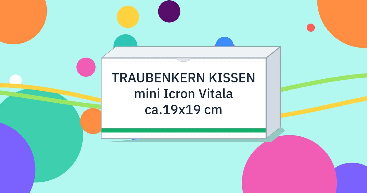 Symbolbild: Packung mit der Aufschrift TRAUBENKERN KISSEN mini Icron Vitala ca.19x19 cm (PZN 03670215) – Verfügbarkeit und Bezug in Apotheken in Frankfurt am Main