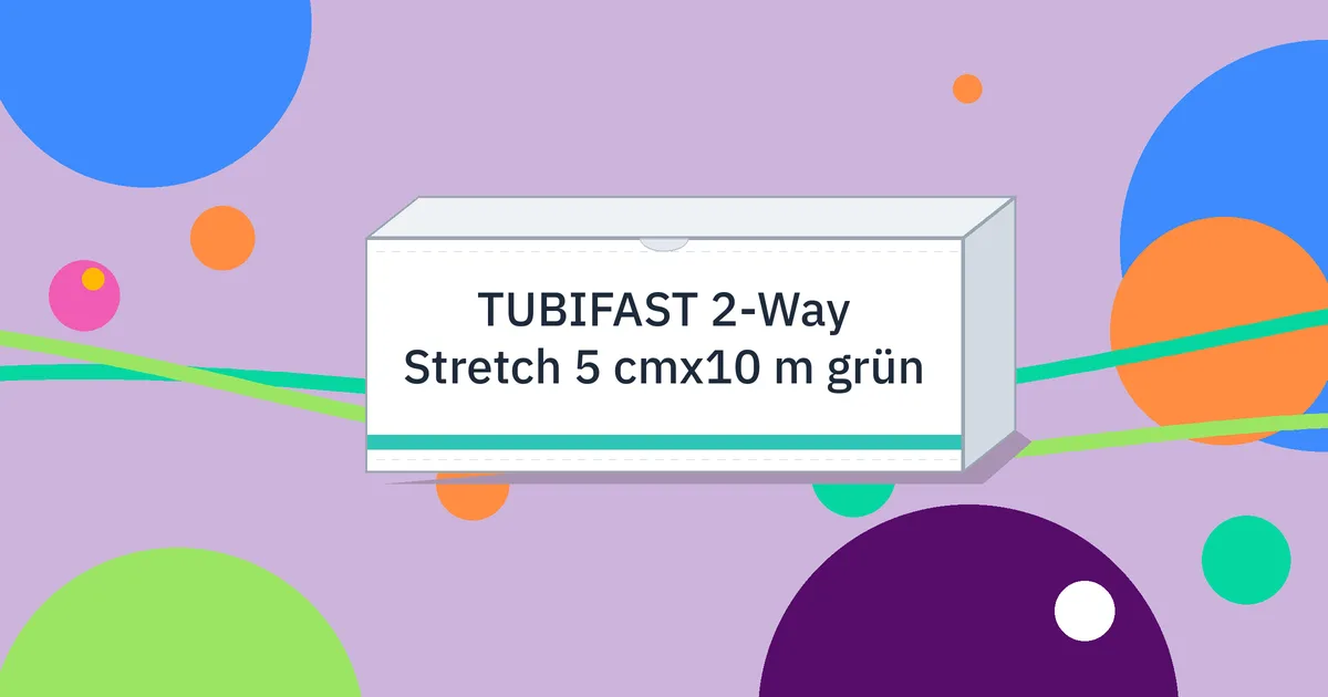 Symbolbild: Packung mit der Aufschrift TUBIFAST 2-Way Stretch 5 cmx10 m grün (PZN 10809926) – Verfügbarkeit und Bezug in Apotheken in Frankfurt am Main