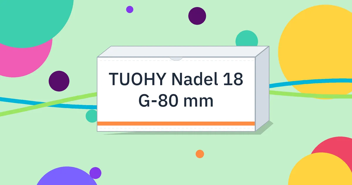 Symbolbild: Packung mit der Aufschrift TUOHY Nadel 18 G-80 mm (PZN 09215920) – Verfügbarkeit und Bezug in Apotheken in Frankfurt am Main
