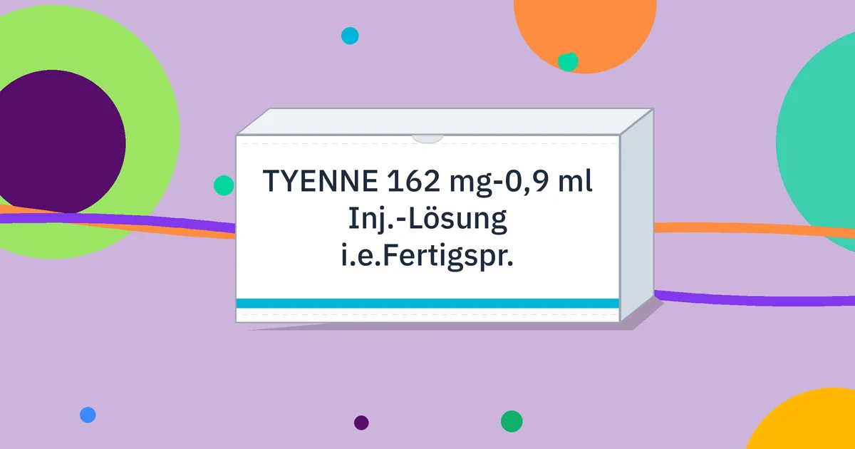 Symbolbild: Packung mit der Aufschrift TYENNE 162 mg-0,9 ml Inj.-Lösung i.e.Fertigspr. (PZN 18817629) – Verfügbarkeit und Bezug in Apotheken in Frankfurt am Main