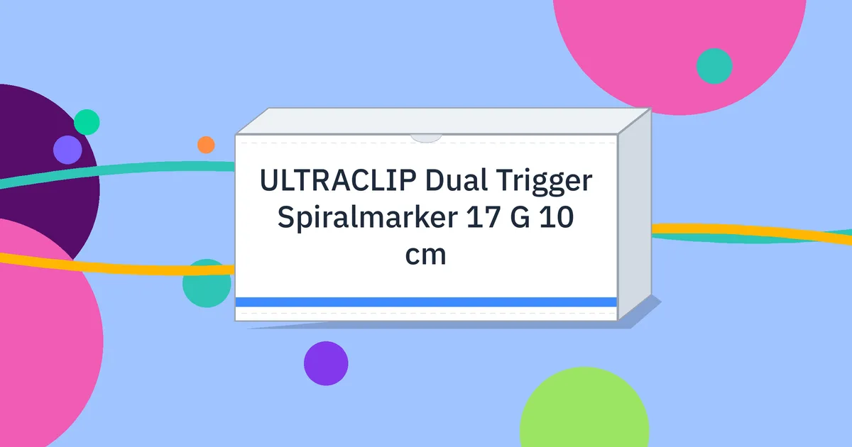 Symbolbild: Packung mit der Aufschrift ULTRACLIP Dual Trigger Spiralmarker 17 G 10 cm (PZN 03565665) – Verfügbarkeit und Bezug in Apotheken in Frankfurt am Main