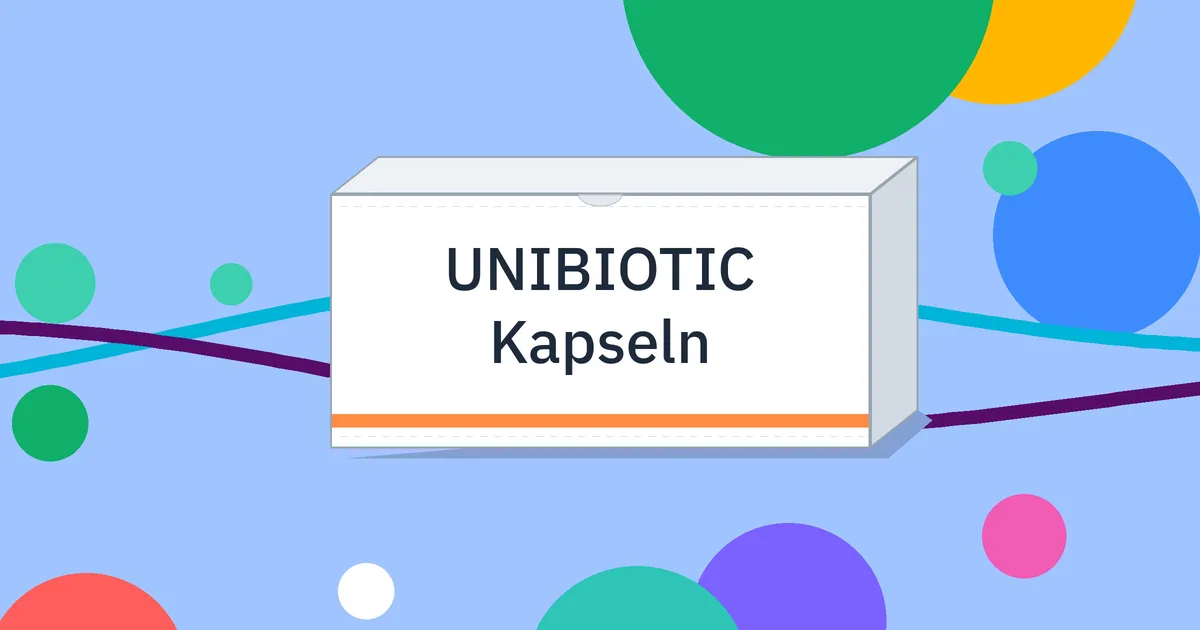 Symbolbild: Packung mit der Aufschrift UNIBIOTIC Kapseln (PZN 02838457) – Verfügbarkeit und Bezug in Apotheken in Frankfurt am Main