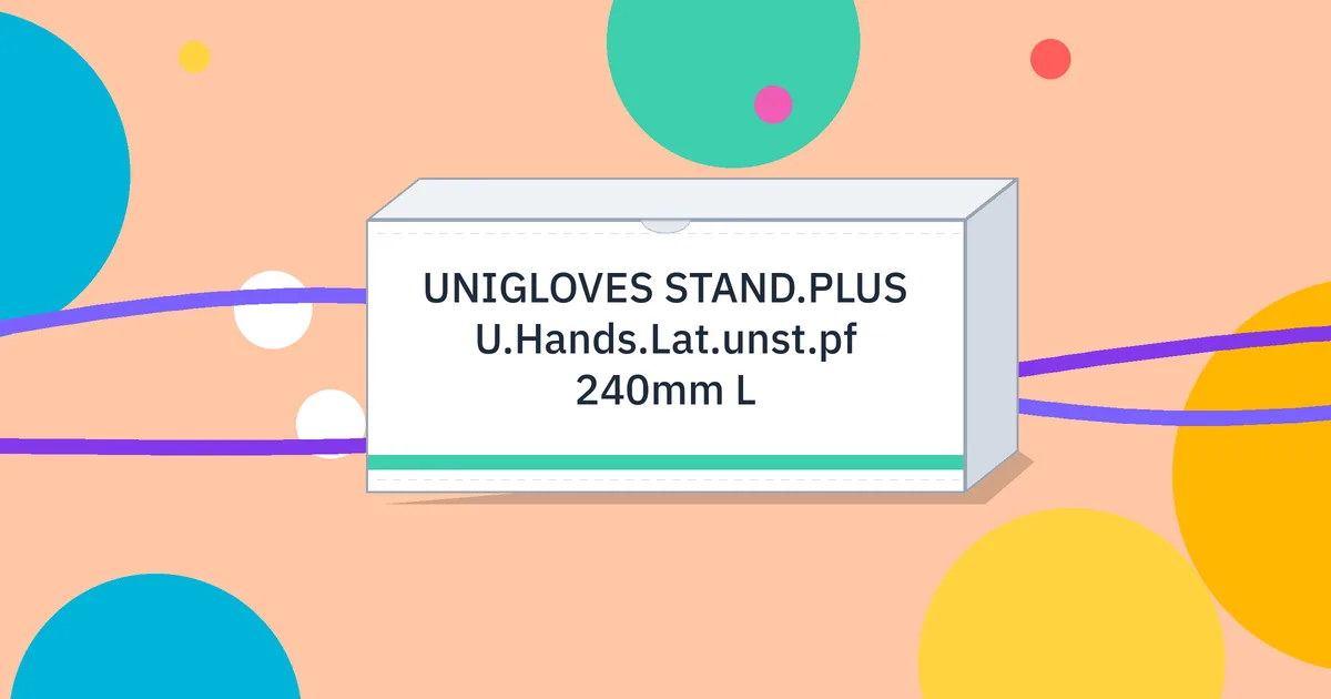 Symbolbild: Packung mit der Aufschrift UNIGLOVES STAND.PLUS U.Hands.Lat.unst.pf 240mm L (PZN 18836207) – Verfügbarkeit und Bezug in Apotheken in Frankfurt am Main