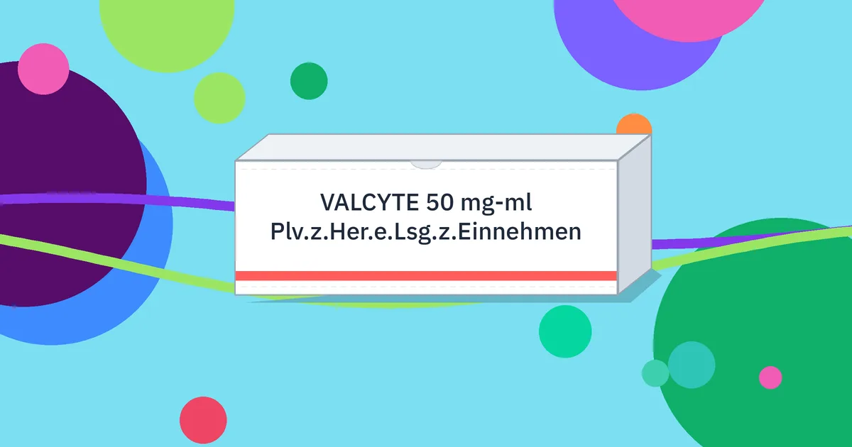 Symbolbild: Packung mit der Aufschrift VALCYTE 50 mg-ml Plv.z.Her.e.Lsg.z.Einnehmen (PZN 17855208) – Verfügbarkeit und Bezug in Apotheken in Frankfurt am Main