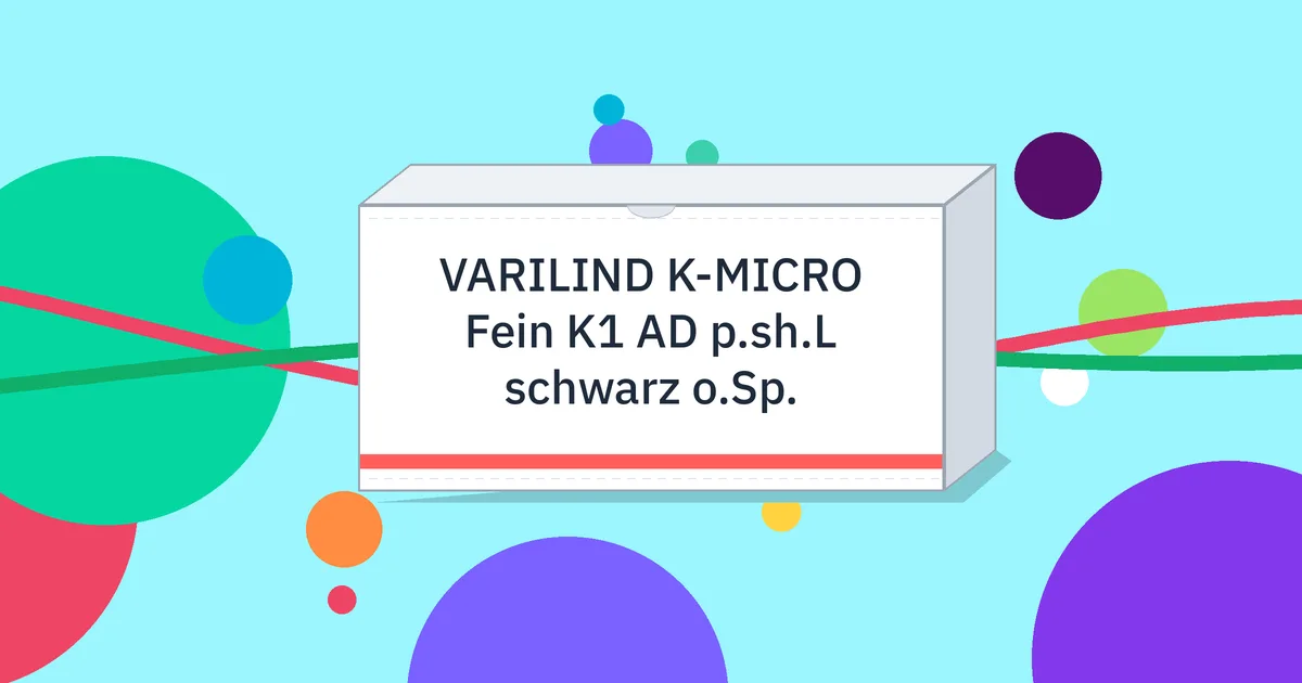 Symbolbild: Packung mit der Aufschrift VARILIND K-MICRO Fein K1 AD p.sh.L schwarz o.Sp. (PZN 20558052) – Verfügbarkeit und Bezug in Apotheken in Frankfurt am Main