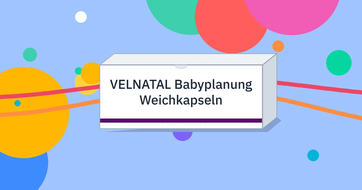 Symbolbild: Packung mit der Aufschrift VELNATAL Babyplanung Weichkapseln (PZN 18683092) – Verfügbarkeit und Bezug in Apotheken in Frankfurt am Main