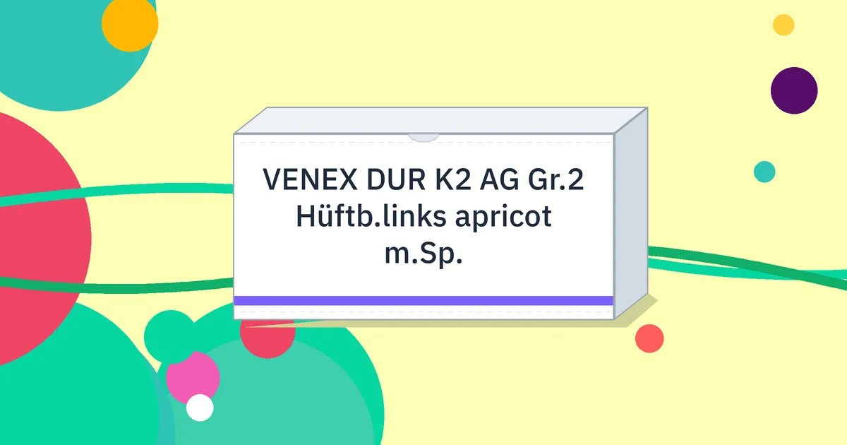Symbolbild: Packung mit der Aufschrift VENEX DUR K2 AG Gr.2 Hüftb.links apricot m.Sp. (PZN 03225805) – Verfügbarkeit und Bezug in Apotheken in Frankfurt am Main