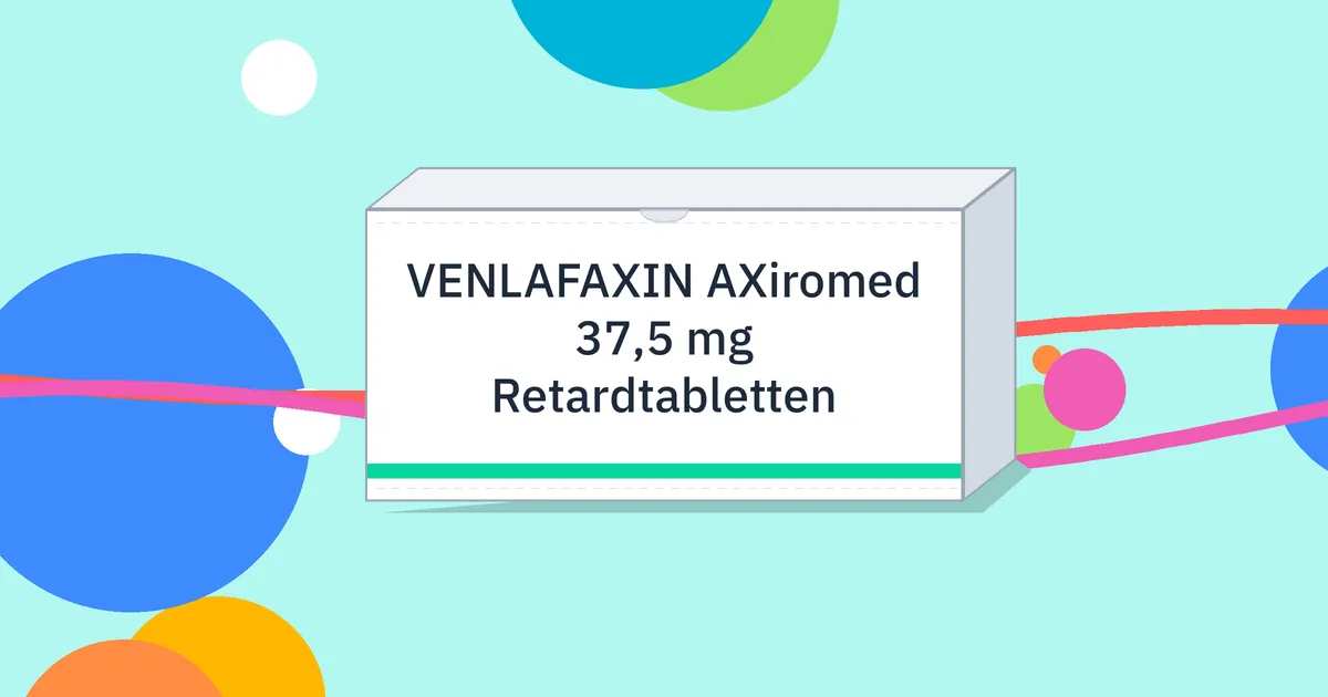 Symbolbild: Packung mit der Aufschrift VENLAFAXIN AXiromed 37,5 mg Retardtabletten (PZN 19380399) – Verfügbarkeit und Bezug in Apotheken in Frankfurt am Main