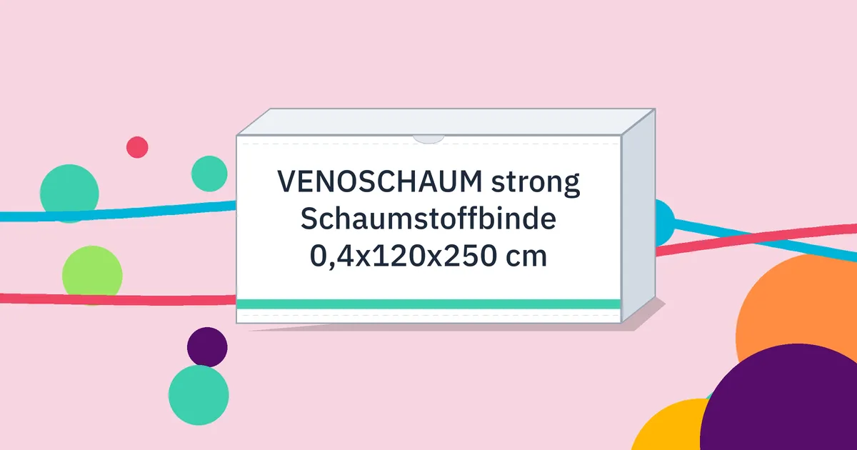 Symbolbild: Packung mit der Aufschrift VENOSCHAUM strong Schaumstoffbinde 0,4x120x250 cm (PZN 04633601) – Verfügbarkeit und Bezug in Apotheken in Frankfurt am Main