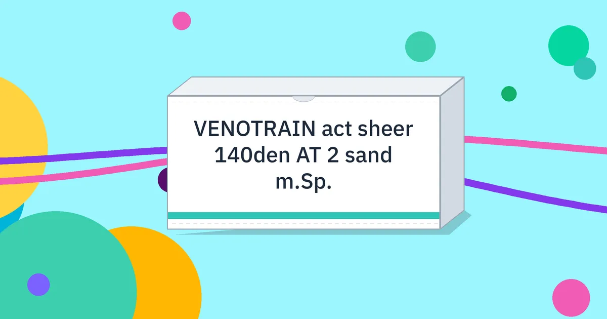 Symbolbild: Packung mit der Aufschrift VENOTRAIN act sheer 140den AT 2 sand m.Sp. (PZN 16207401) – Verfügbarkeit und Bezug in Apotheken in Frankfurt am Main