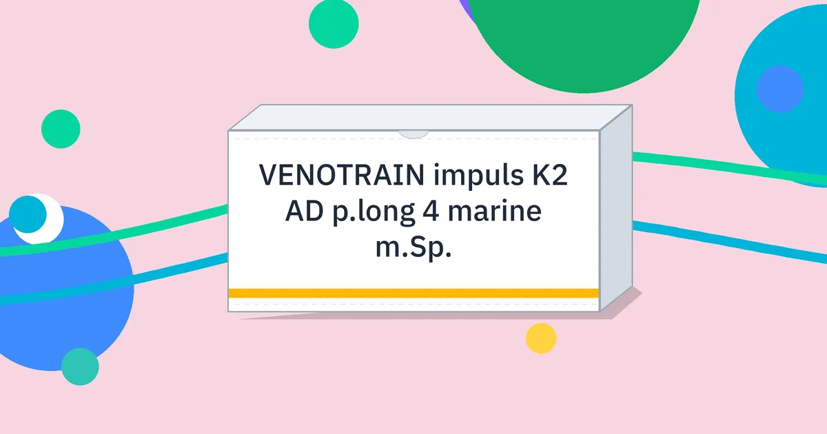 Symbolbild: Packung mit der Aufschrift VENOTRAIN impuls K2 AD p.long 4 marine m.Sp. (PZN 15221296) – Verfügbarkeit und Bezug in Apotheken in Frankfurt am Main