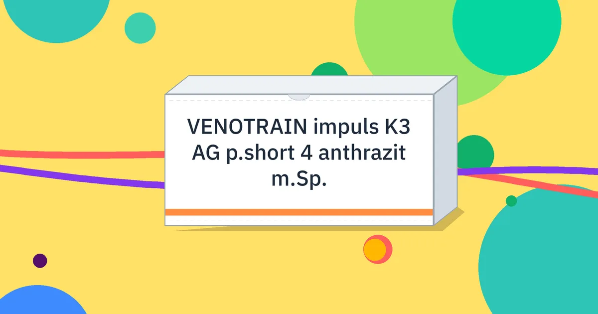Symbolbild: Packung mit der Aufschrift VENOTRAIN impuls K3 AG p.short 4 anthrazit m.Sp. (PZN 15213598) – Verfügbarkeit und Bezug in Apotheken in Frankfurt am Main
