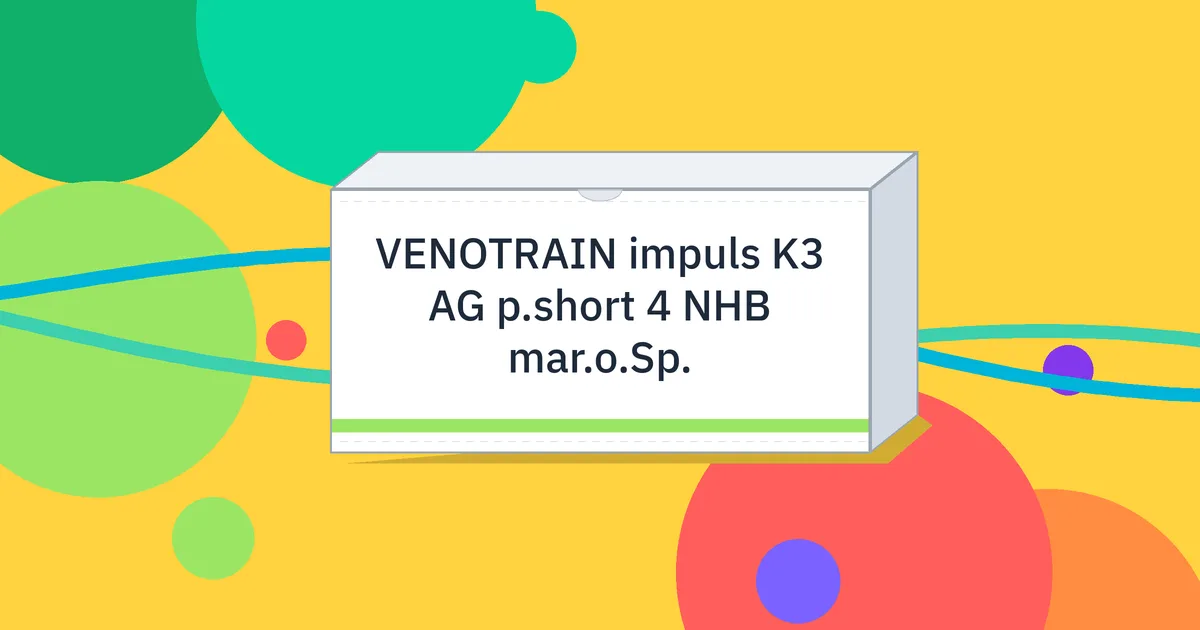 Symbolbild: Packung mit der Aufschrift VENOTRAIN impuls K3 AG p.short 4 NHB mar.o.Sp. (PZN 15215692) – Verfügbarkeit und Bezug in Apotheken in Frankfurt am Main