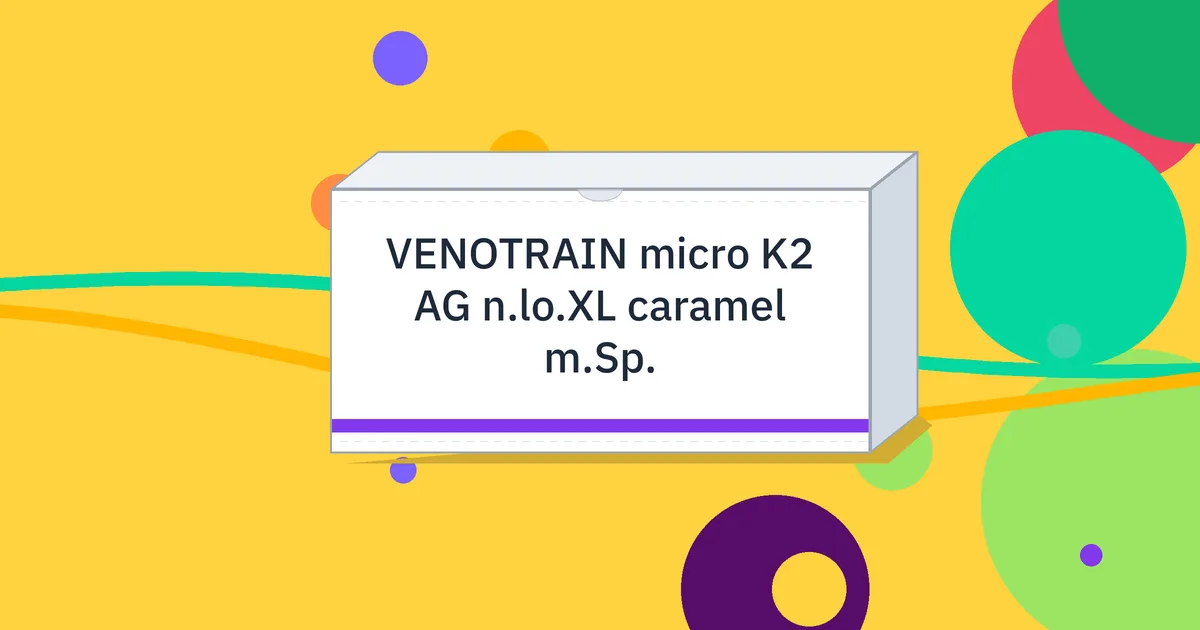 Symbolbild: Packung mit der Aufschrift VENOTRAIN micro K2 AG n.lo.XL caramel m.Sp. (PZN 00811017) – Verfügbarkeit und Bezug in Apotheken in Frankfurt am Main