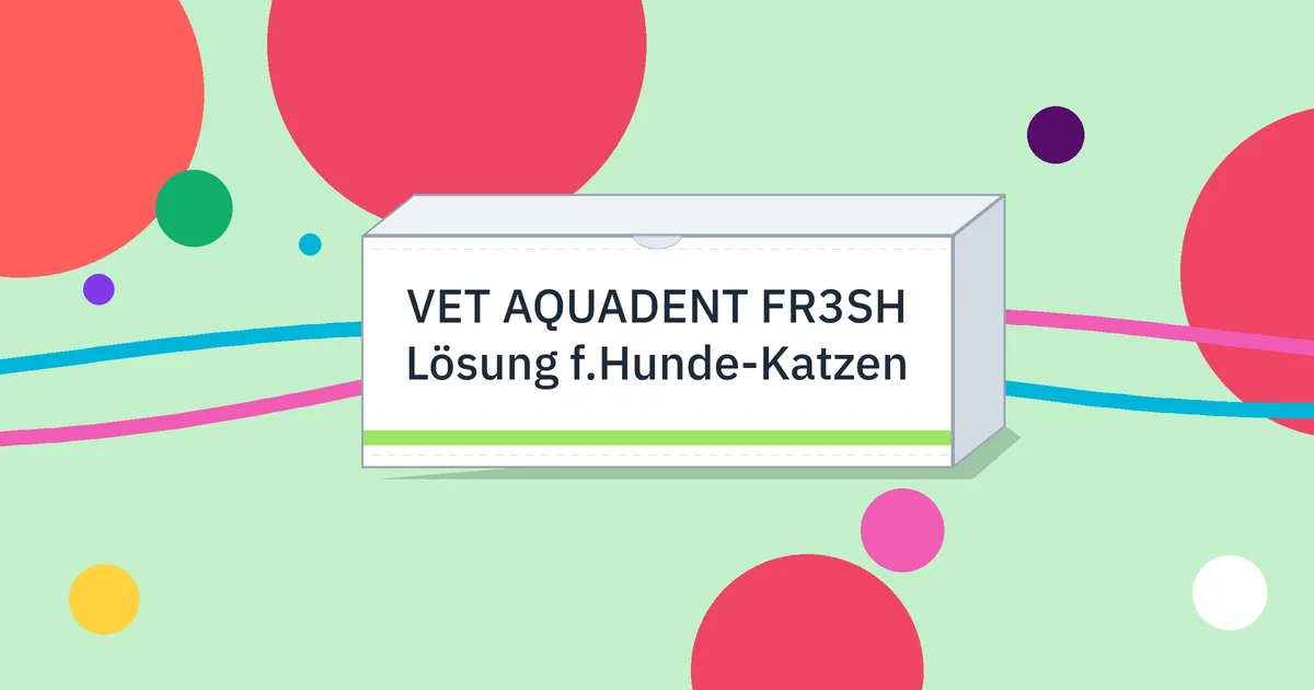 Symbolbild: Packung mit der Aufschrift VET AQUADENT FR3SH Lösung f.Hunde-Katzen (PZN 17596652) – Verfügbarkeit und Bezug in Apotheken in Frankfurt am Main