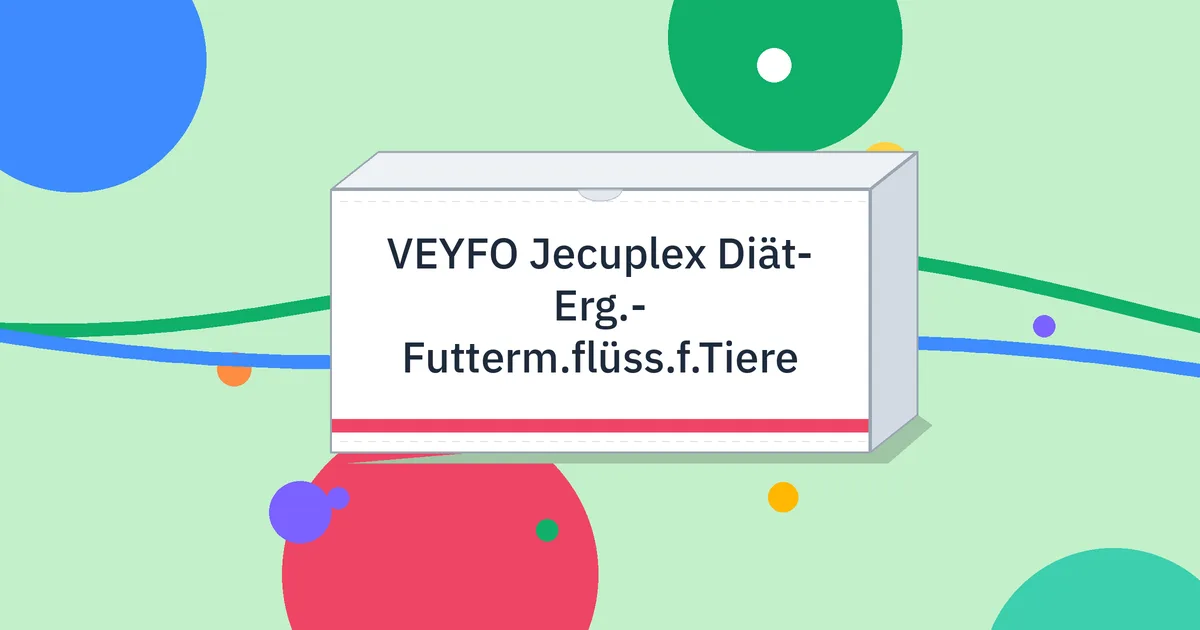 Symbolbild: Packung mit der Aufschrift VEYFO Jecuplex Diät-Erg.-Futterm.flüss.f.Tiere (PZN 18378785) – Verfügbarkeit und Bezug in Apotheken in Frankfurt am Main