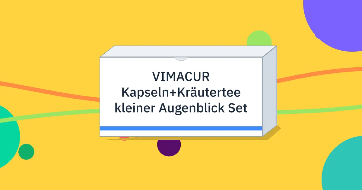 Symbolbild: Packung mit der Aufschrift VIMACUR Kapseln+Kräutertee kleiner Augenblick Set (PZN 17996736) – Verfügbarkeit und Bezug in Apotheken in Frankfurt am Main