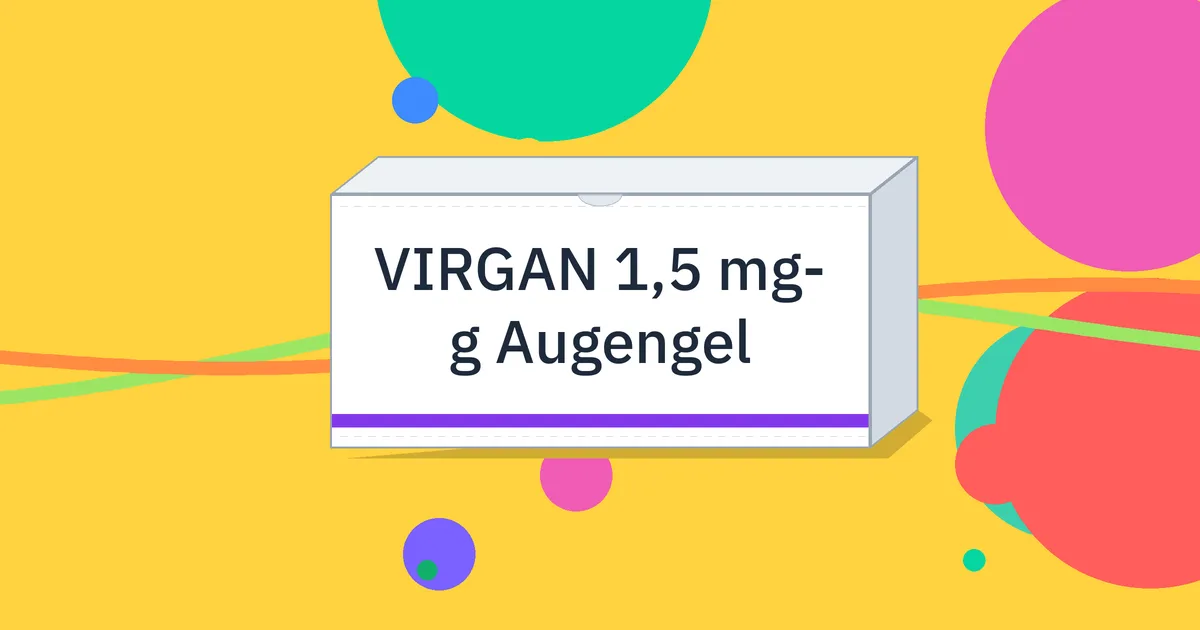 Symbolbild: Packung mit der Aufschrift VIRGAN 1,5 mg-g Augengel (PZN 04905979) – Verfügbarkeit und Bezug in Apotheken in Frankfurt am Main