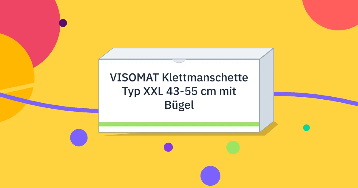 Symbolbild: Packung mit der Aufschrift VISOMAT Klettmanschette Typ XXL 43-55 cm mit Bügel (PZN 09786315) – Verfügbarkeit und Bezug in Apotheken in Frankfurt am Main