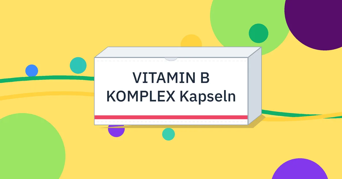 Symbolbild: Packung mit der Aufschrift VITAMIN B KOMPLEX Kapseln (PZN 11597455) – Verfügbarkeit und Bezug in Apotheken in Frankfurt am Main