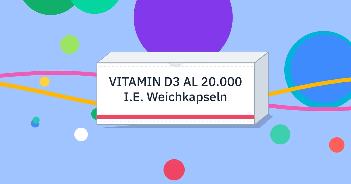 Symbolbild: Packung mit der Aufschrift VITAMIN D3 AL 20.000 I.E. Weichkapseln (PZN 17449336) – Verfügbarkeit und Bezug in Apotheken in Frankfurt am Main