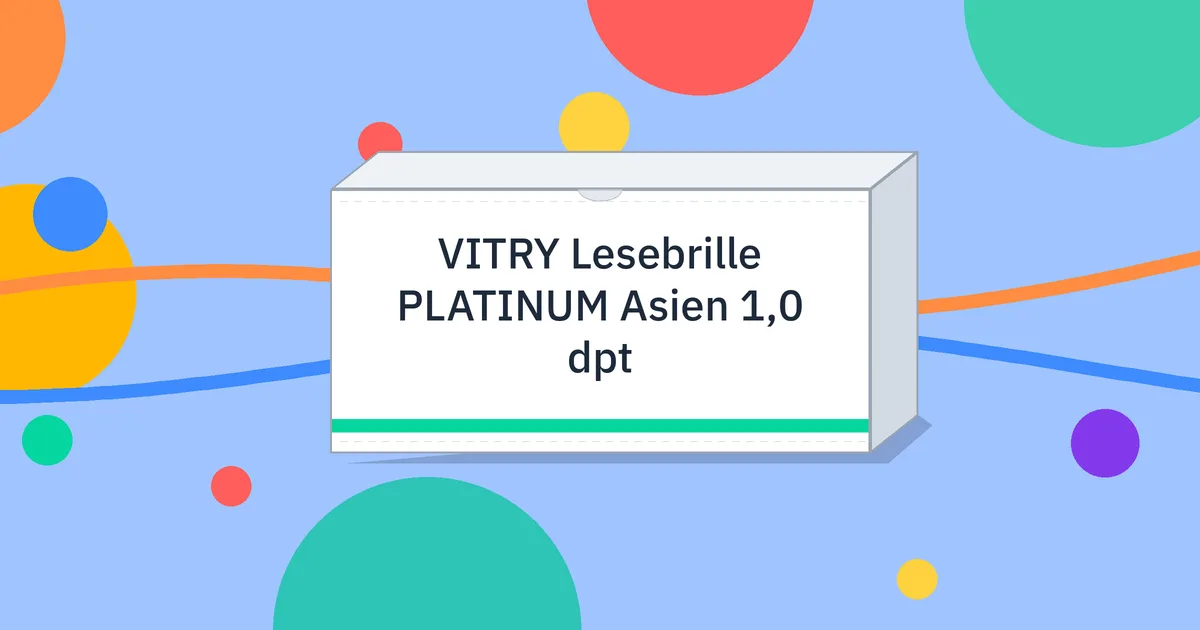 Symbolbild: Packung mit der Aufschrift VITRY Lesebrille PLATINUM Asien 1,0 dpt (PZN 15622552) – Verfügbarkeit und Bezug in Apotheken in Frankfurt am Main