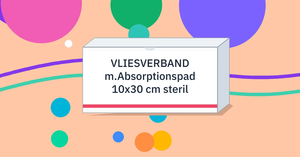 Symbolbild: Packung mit der Aufschrift VLIESVERBAND m.Absorptionspad 10x30 cm steril (PZN 19508847) – Verfügbarkeit und Bezug in Apotheken in Frankfurt am Main