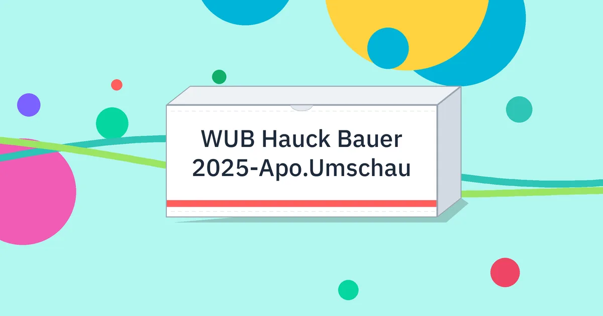 Symbolbild: Packung mit der Aufschrift WUB Hauck Bauer 2025-Apo.Umschau (PZN 19288682) – Verfügbarkeit und Bezug in Apotheken in Frankfurt am Main