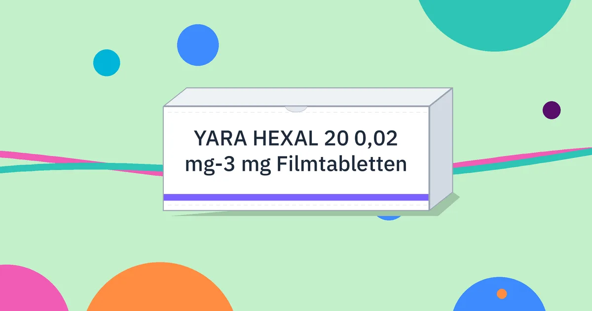 Symbolbild: Packung mit der Aufschrift YARA HEXAL 20 0,02 mg-3 mg Filmtabletten (PZN 11157532) – Verfügbarkeit und Bezug in Apotheken in Frankfurt am Main