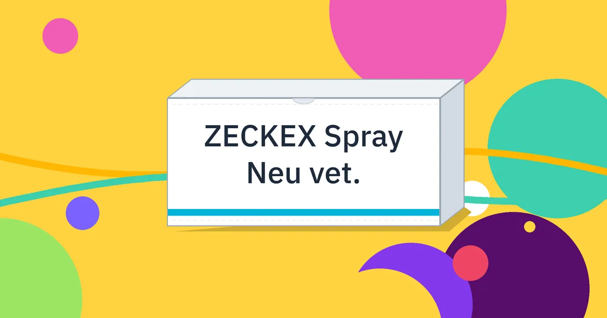 Symbolbild: Packung mit der Aufschrift ZECKEX Spray Neu vet. (PZN 09331230) – Verfügbarkeit und Bezug in Apotheken in Frankfurt am Main