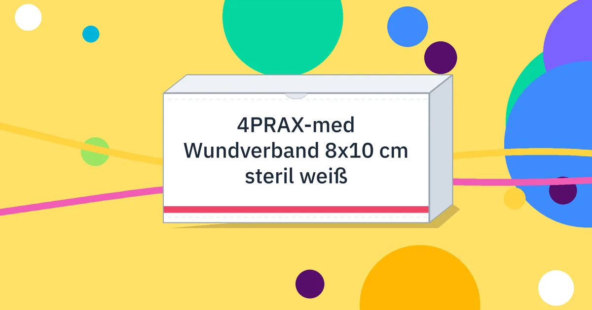Symbolbild: Packung mit der Aufschrift 4PRAX-med Wundverband 8x10 cm steril weiß (PZN 20229880) – Verfügbarkeit und Bezug in Apotheken in Frankfurt am Main