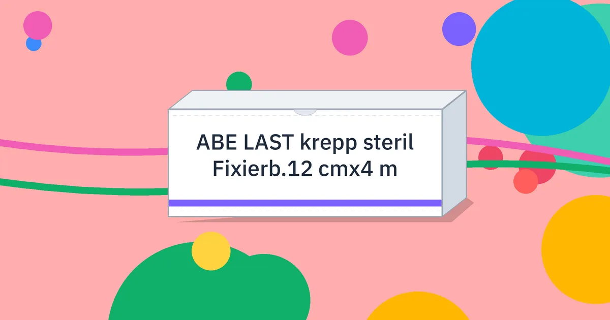 Symbolbild: Packung mit der Aufschrift ABE LAST krepp steril Fixierb.12 cmx4 m (PZN 13655725) – Verfügbarkeit und Bezug in Apotheken in Frankfurt am Main