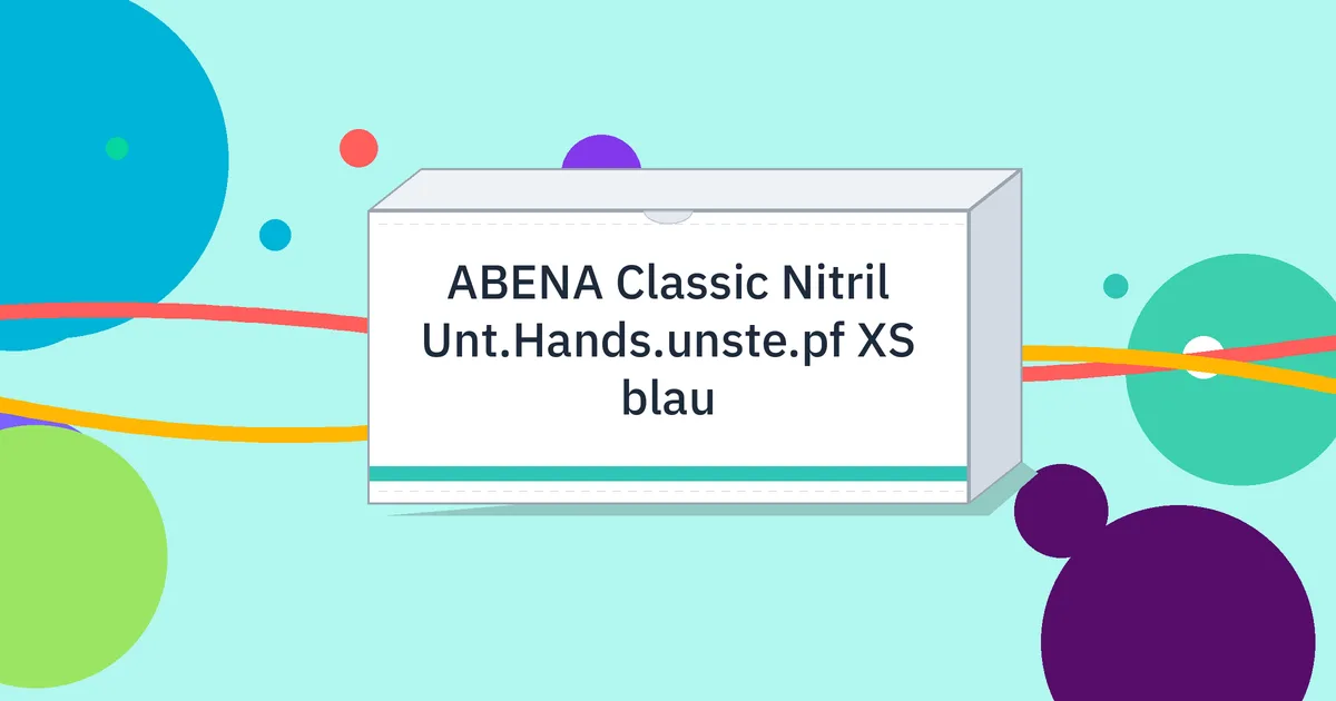Symbolbild: Packung mit der Aufschrift ABENA Classic Nitril Unt.Hands.unste.pf XS blau (PZN 16757656) – Verfügbarkeit und Bezug in Apotheken in Frankfurt am Main